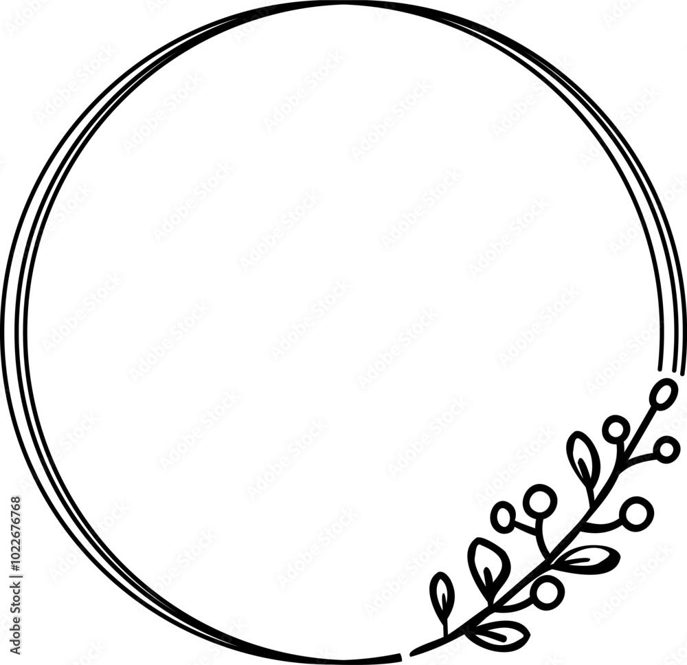 Minimalist Round Frame With Leaf Vector Illustration. Elegant Botanical ...