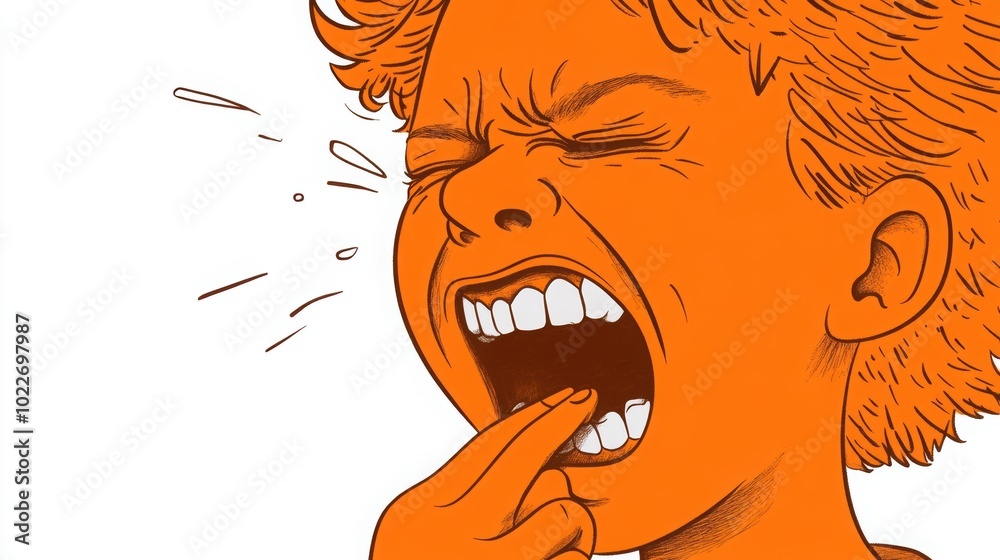 Bold cartoon illustration of a child yawning with eyes closed, mouth ...