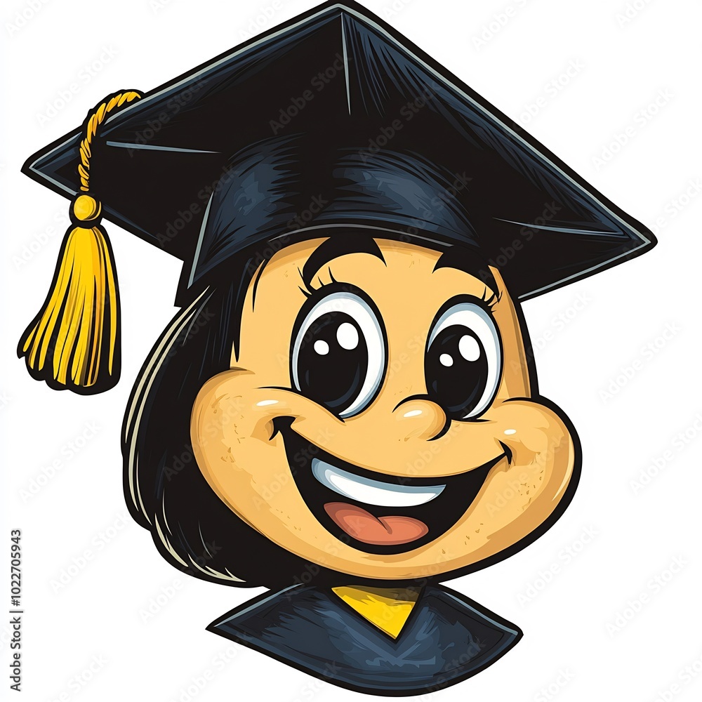 Cartoon graduation cap smiling face bright and fun design for a ...