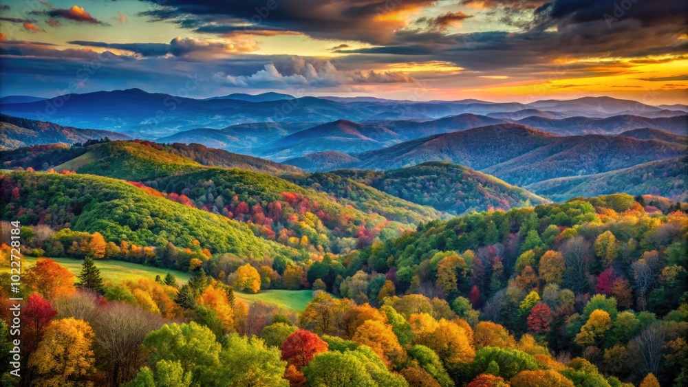 Scenic View of the Appalachian Plateau Region with Rolling Hills and ...