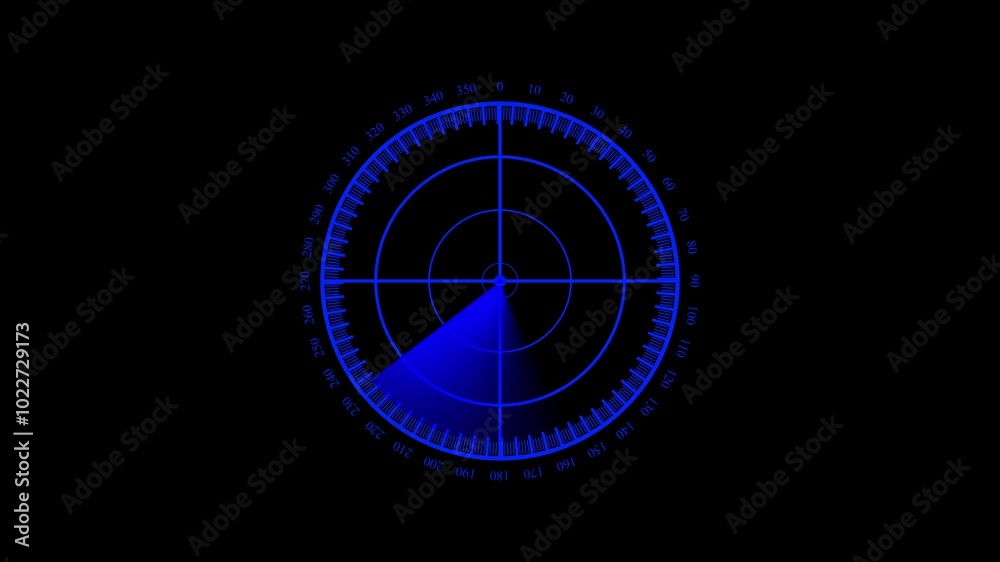 Radar screen animation on black background. Signal transmitted sonar ...