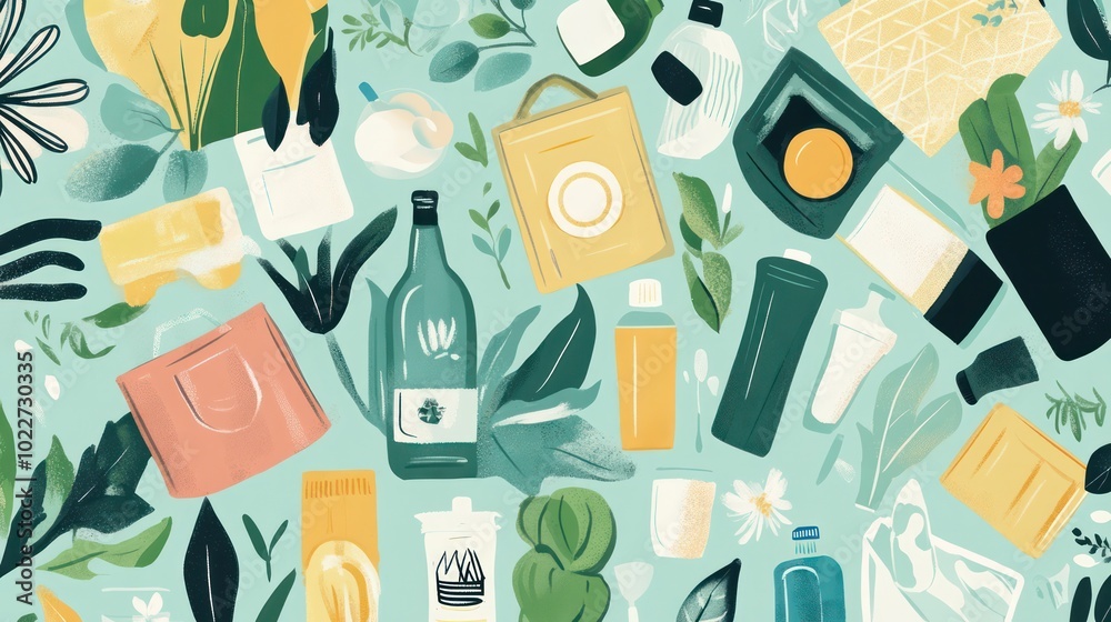 Illustration of brands adopting zero-waste practices, focusing on ...