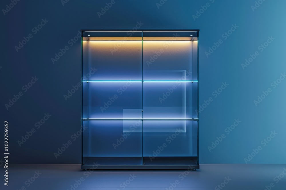 Display cabinet with elegant LED lighting in a modern interior setting ...