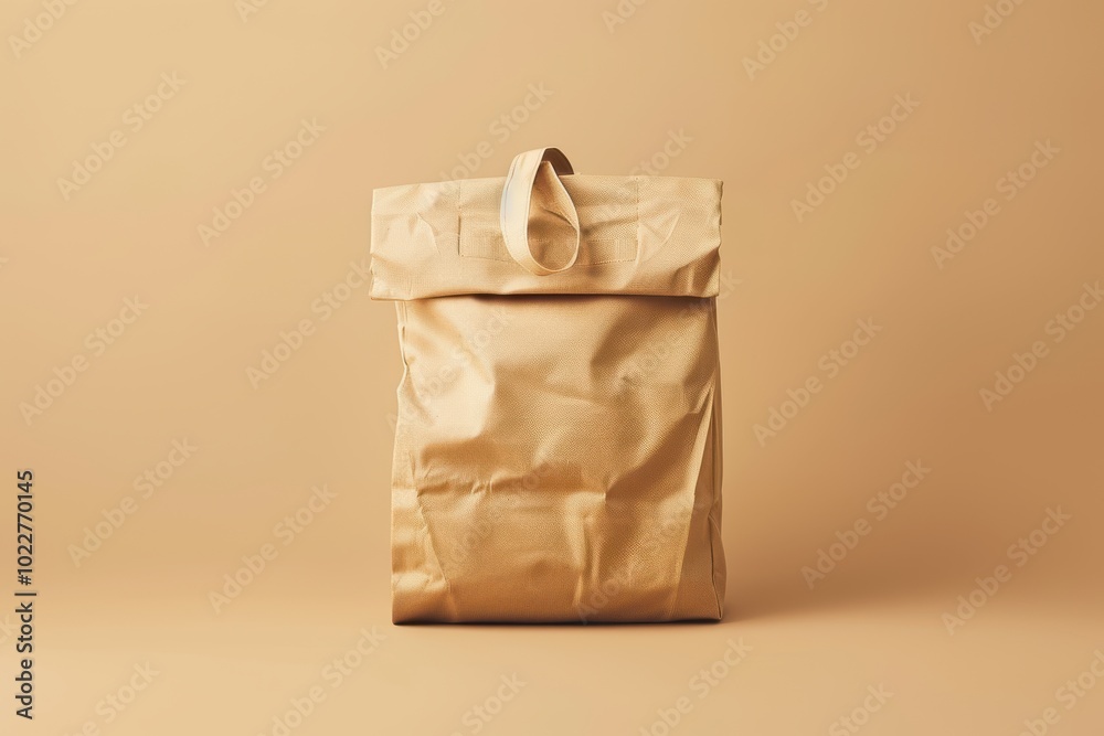 Brown paper bag standing upright against a plain backdrop, highlighting ...