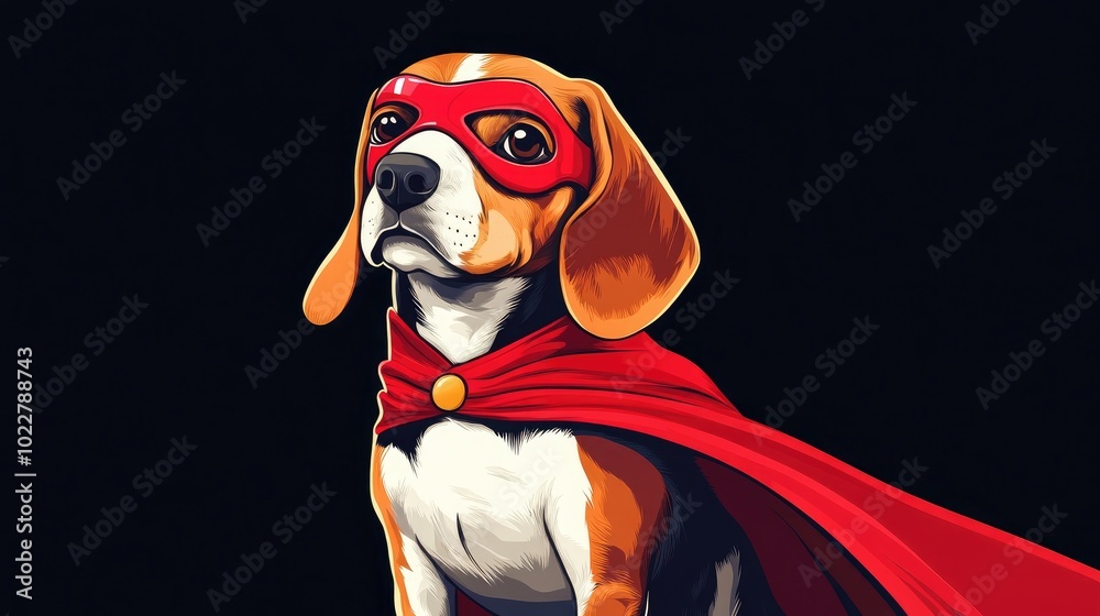 2D cartoon illustration of a beagle dog dressed as a superhero ...