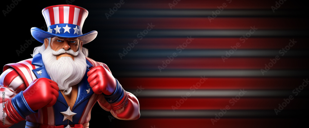 Closeup, portrait of the Uncle Sam dressed in the colors of the USA ...