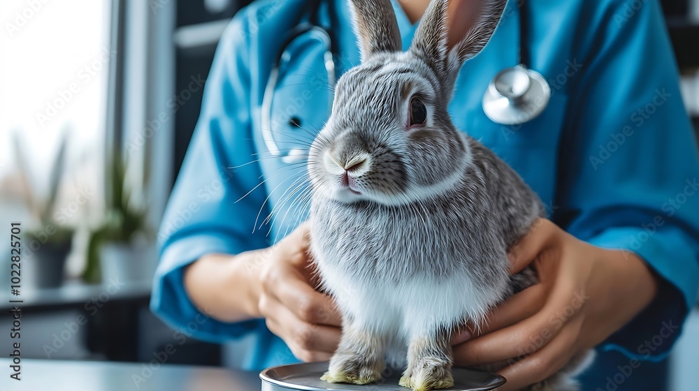 Veterinarians in blue uniforms conduct a routine examination of a ...