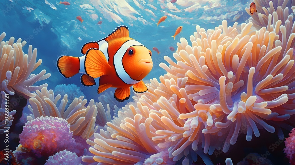 Clownfish and Anemones in Shallow Waters: A close-up of a clownfish ...