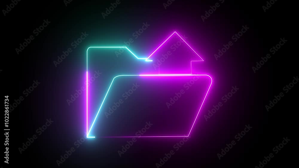 cyan, and purple color Neon glowing mobile device folder icon animated ...