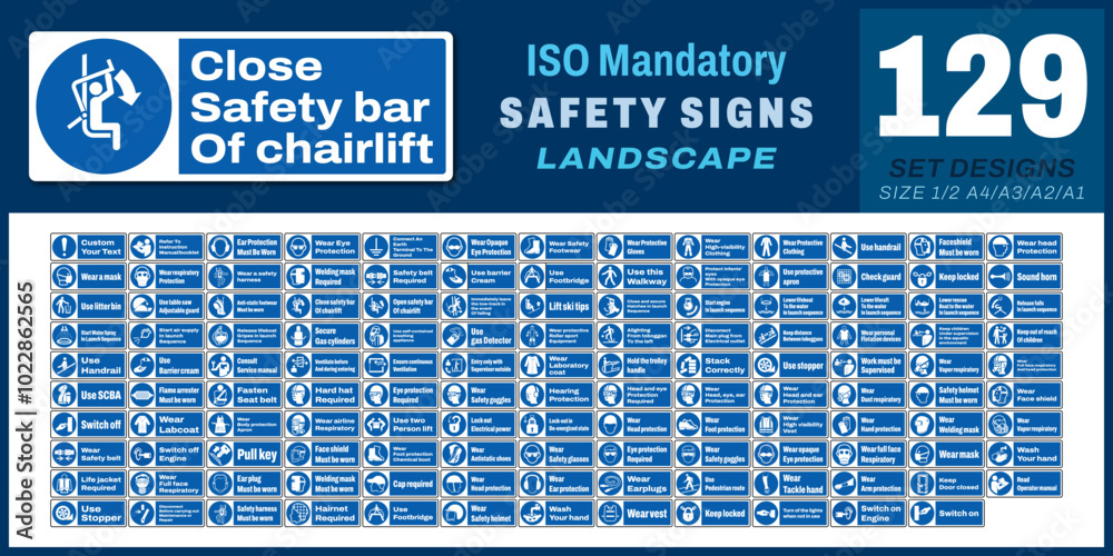 129 set ISO mandatory safety signs v13_close safety bar of chairlift ...