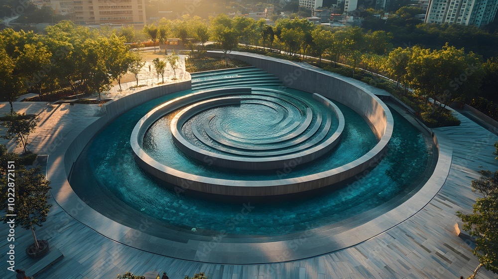 Geometrically designed circular pool with lanes spreading out from the ...