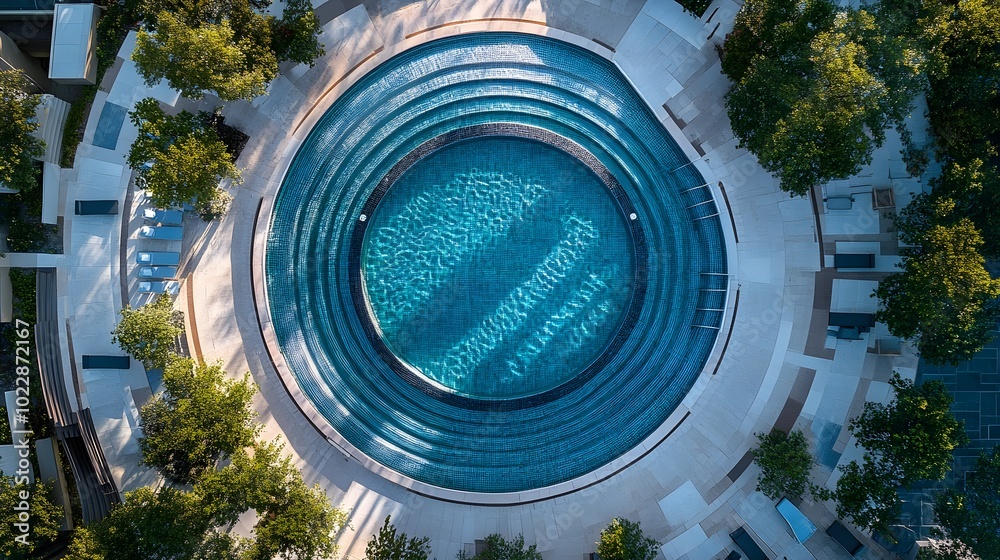 Geometrically designed circular pool with lanes spreading out from the ...