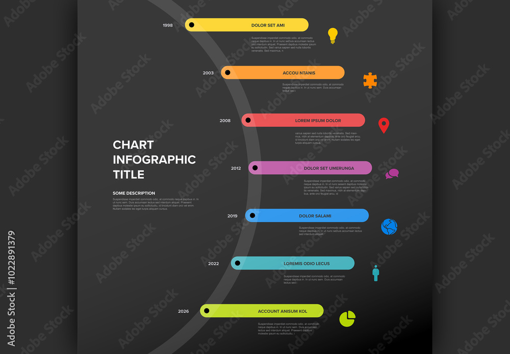 Thick line rainbow Infogrpahic timeline template with icons on the big ...