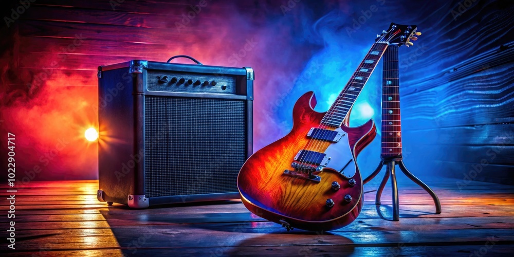 Vintage 1980s Heavy Metal Aesthetic with Electric Guitar, Amplifier ...