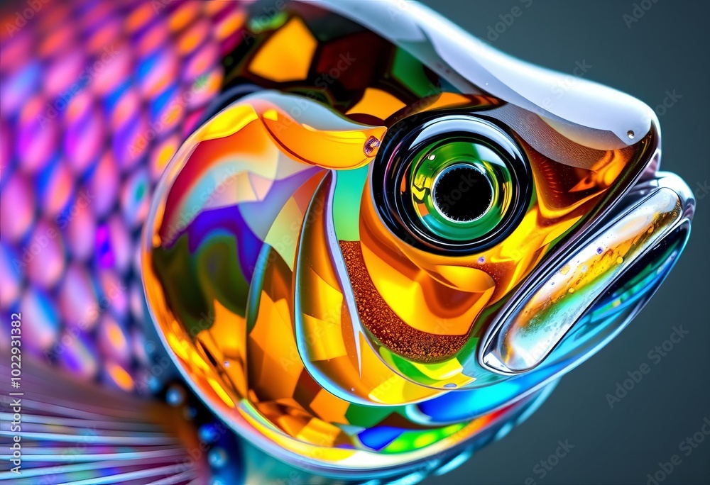 Pixel Art Vibrant Glass A close up of a fish with its scales ren Stock ...