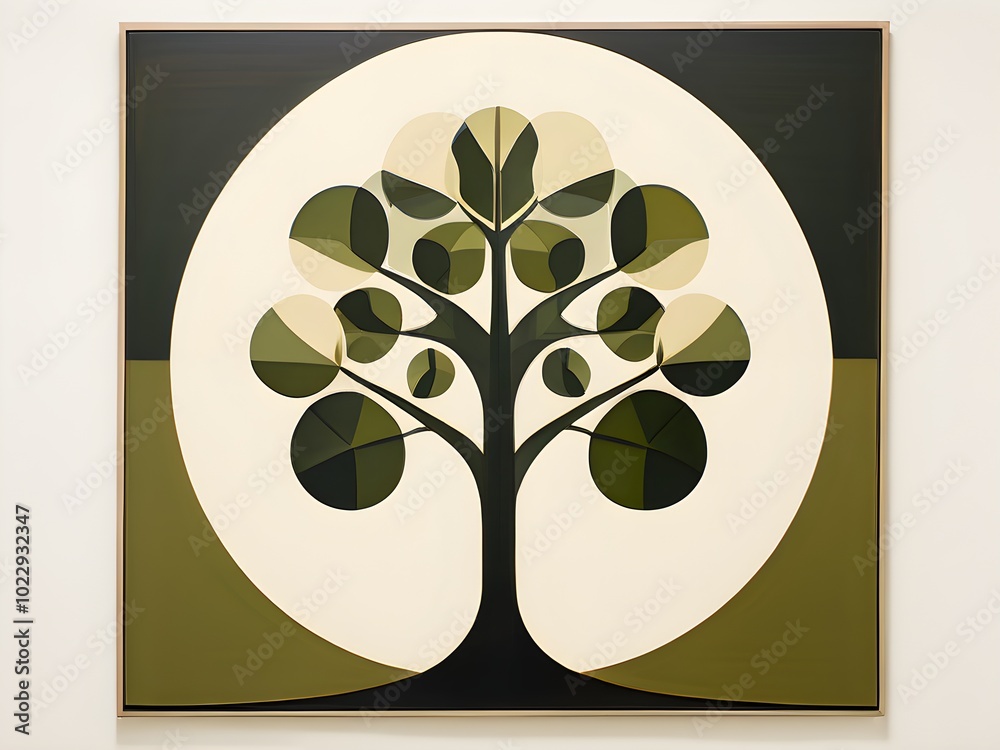 abstract geometric tree with a circular canopy and a rectangular trunk ...