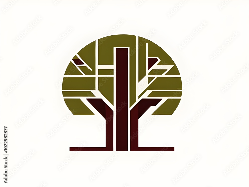 abstract geometric tree with a circular canopy and a rectangular trunk ...