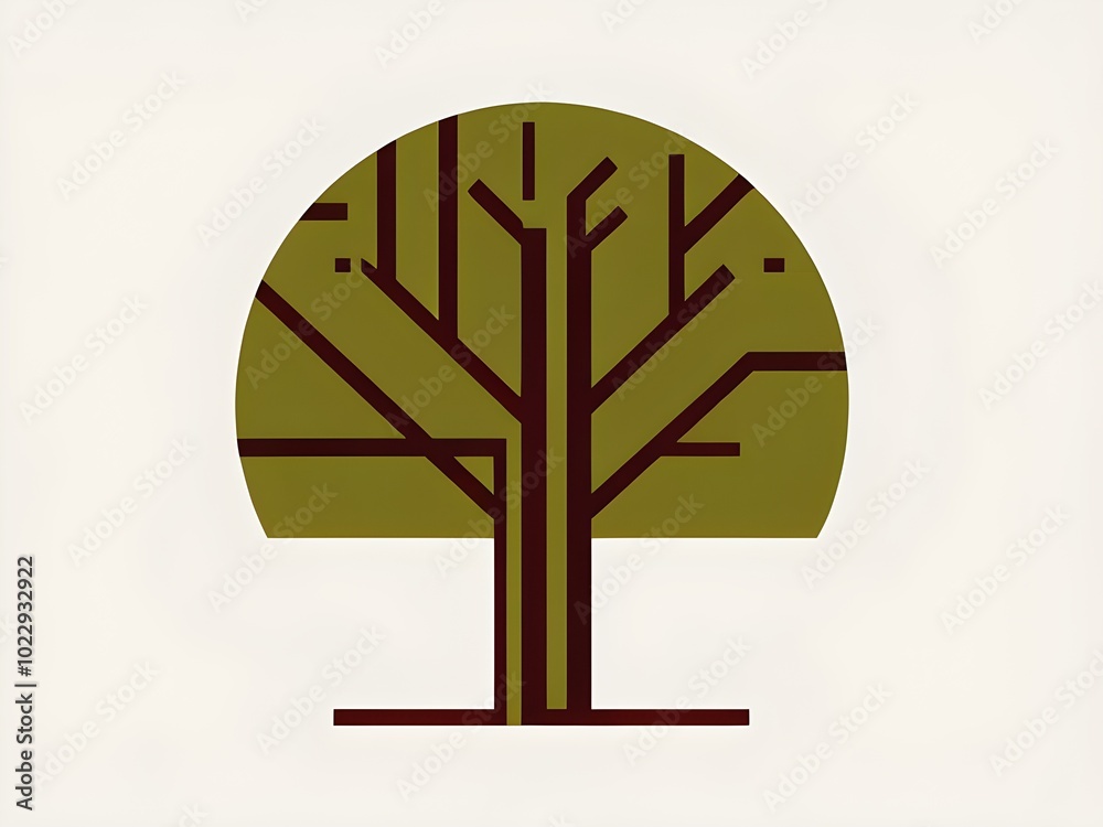 Abstract Geometric Tree With A Circular Canopy And A Rectangular Trunk