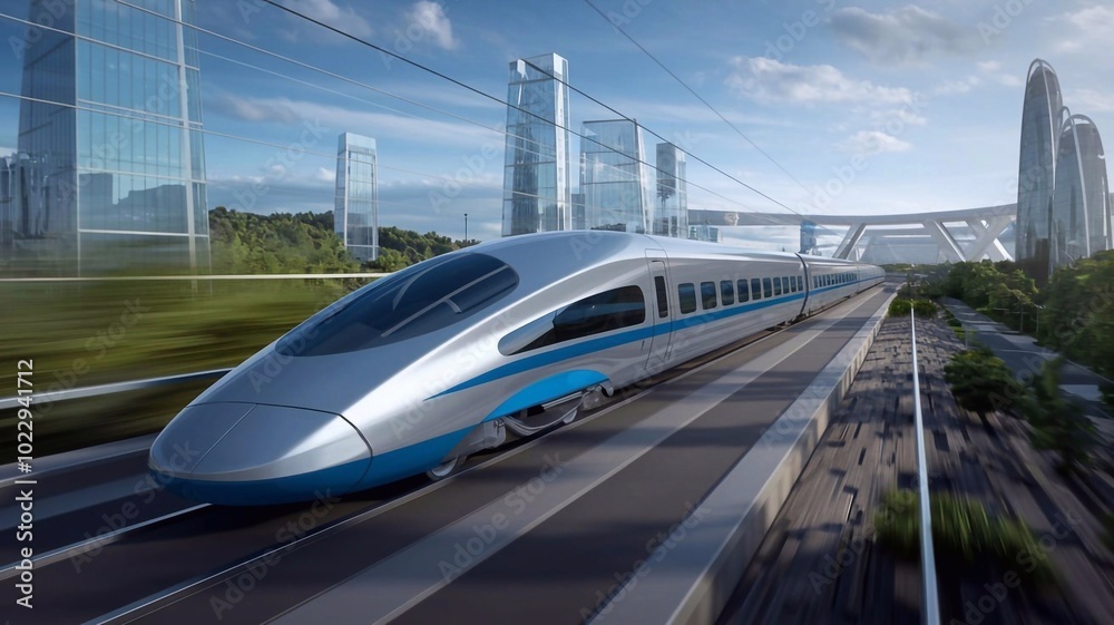 High-speed train of the future , futuristic bullet train speeding ...