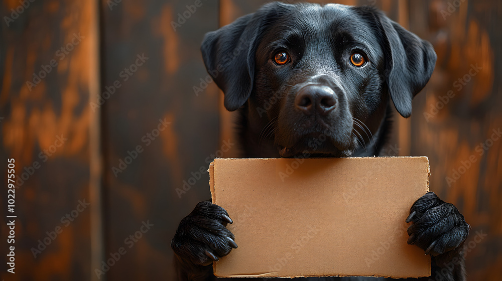 A Black Labrador Dog Holding Up an Empty Cardboard Sign, looking ...