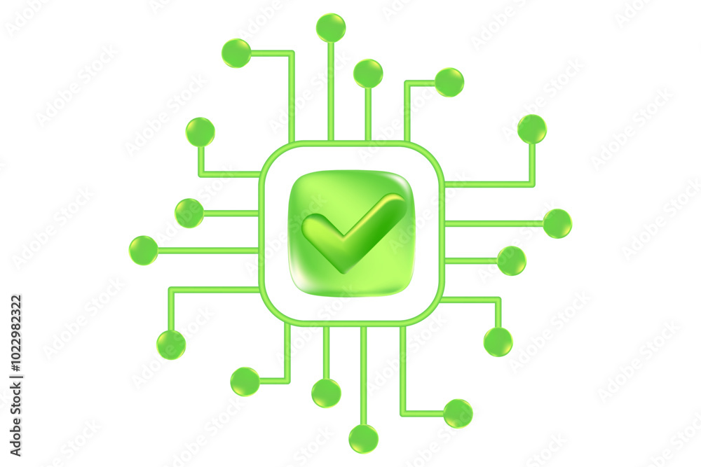Green 3D chip icon, with check mark icon isolated, transparent ...