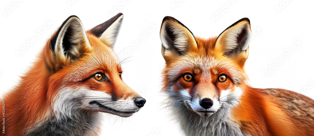 Extreme close-up and front view of a head of red fox looking away and ...
