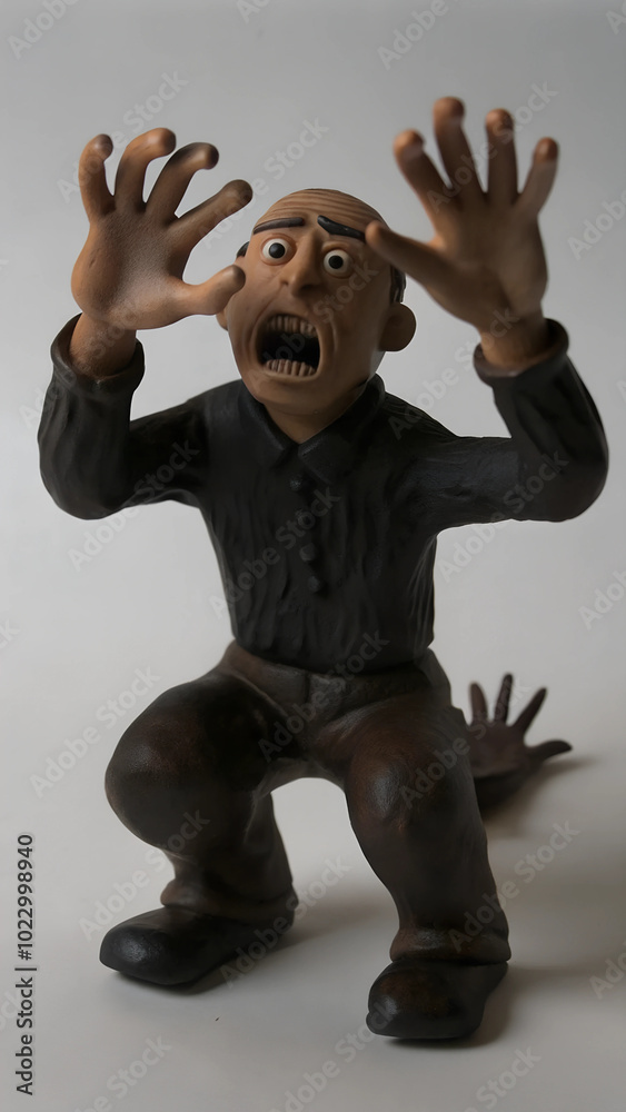 Frightened and alarmed man, very afraid fugitive, terrified and trapped ...