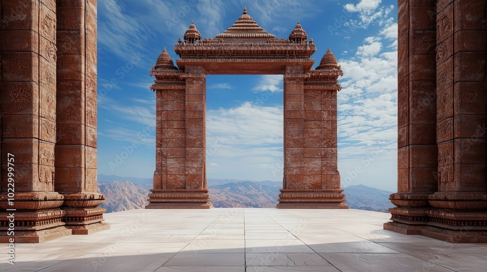 Striking Red Stone Hindu Temple Architectural Concept in 3D Render ...