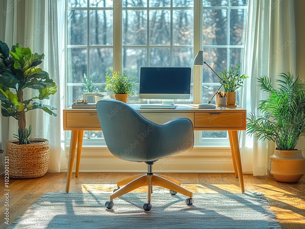 bright and airy home office setting featuring a sleek minimalist design ...