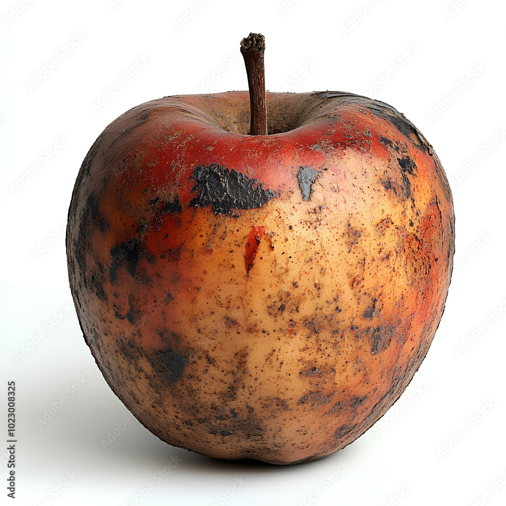 Rotten apple isolated on white background. Decayed apple with brown ...