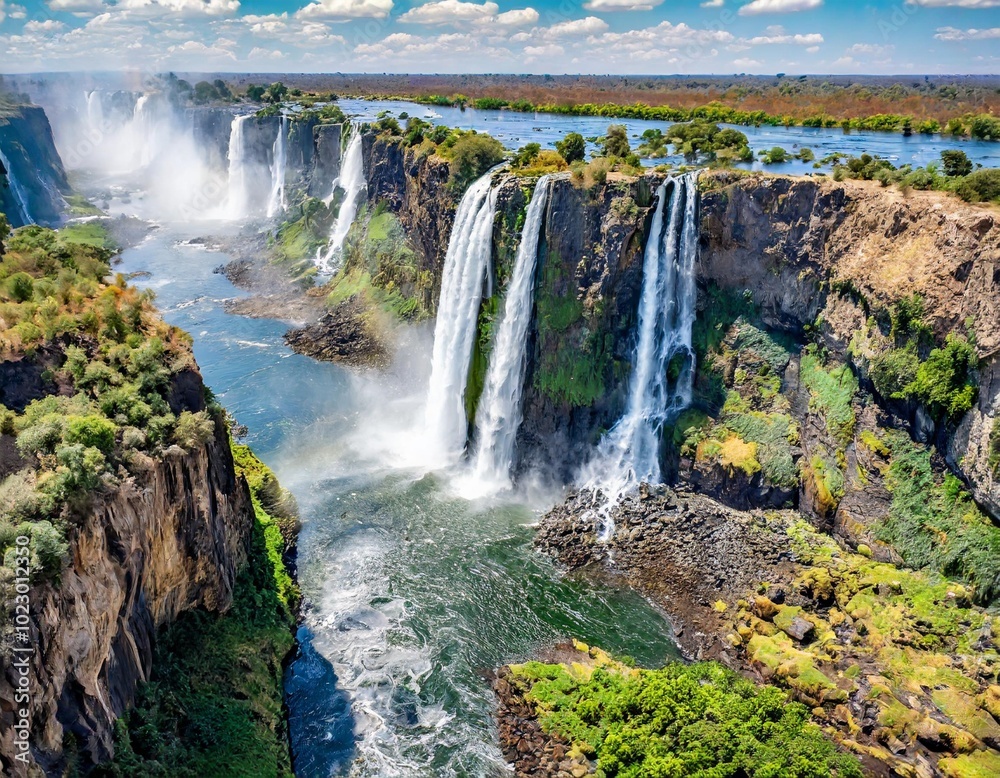 The Majestic Victoria Falls, Zambia and Zimbabwe Border, Showcasing the ...