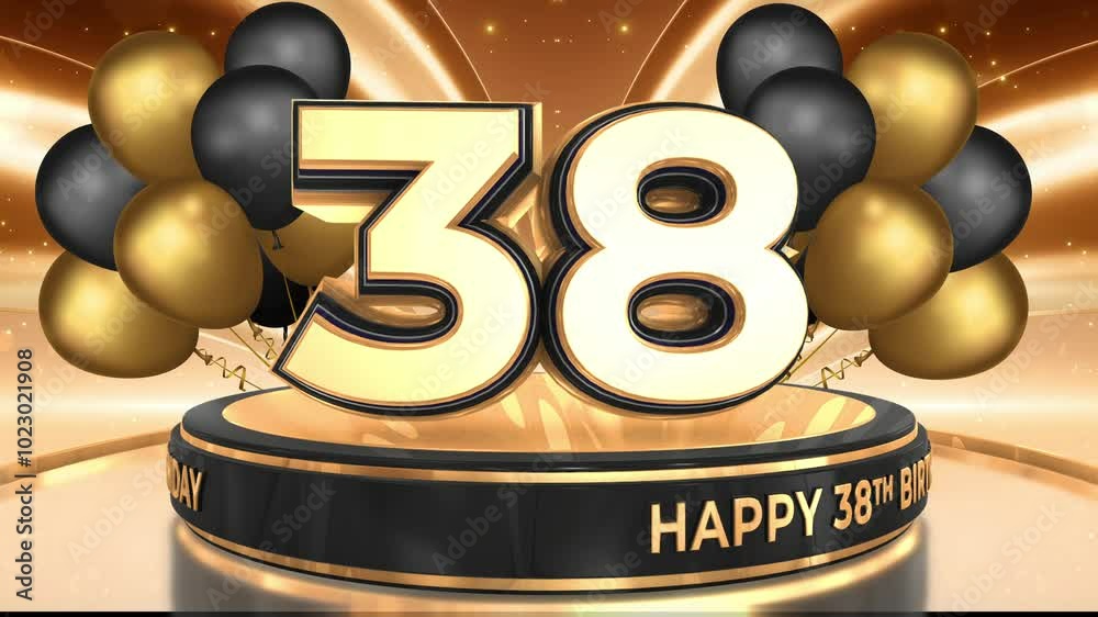 38 years, 38th birthday loop, looped video background, backdrop in 3D ...