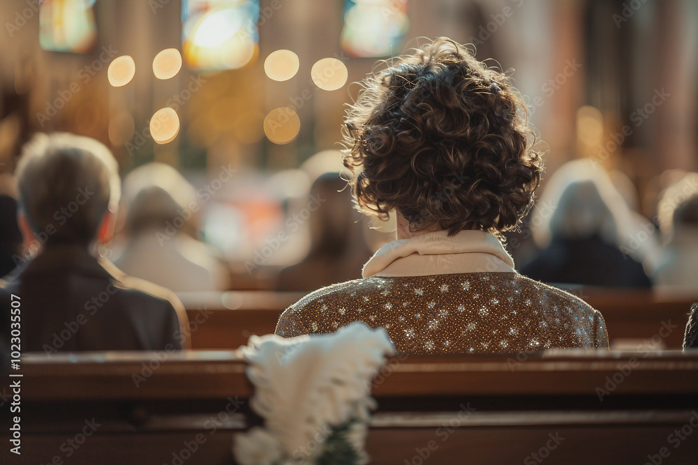 Generative AI photo church service Sunday, congregation sing hymns ...