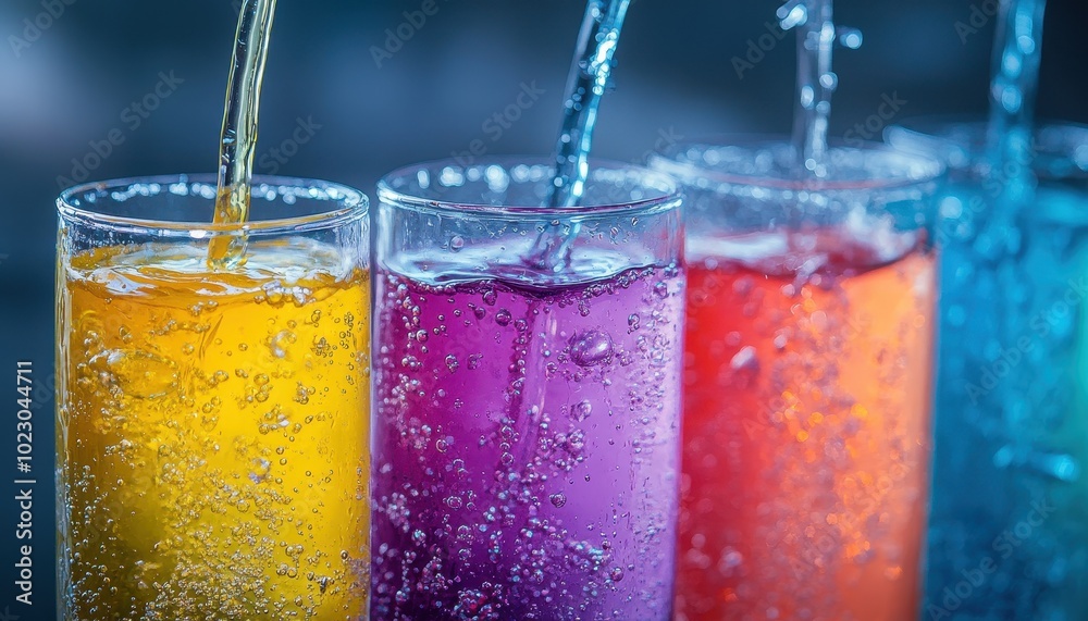 Colorful liquids demonstrating the pH scale in a laboratory setting ...