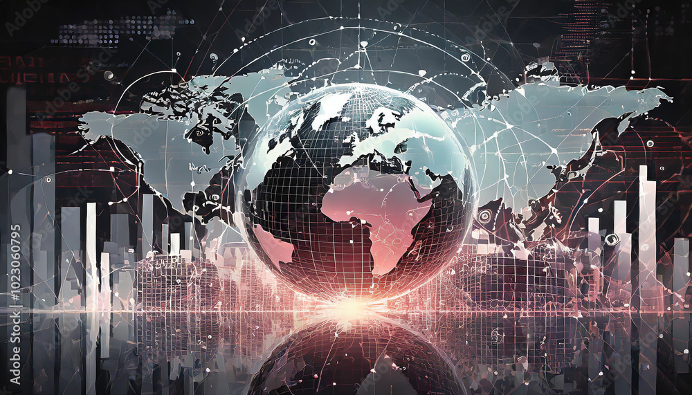 Digital globe surrounded by data visualization representing global ...