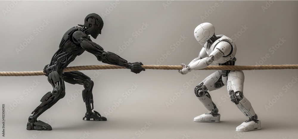 robot vs robot artificial intelligence pulling rope competition Stock ...
