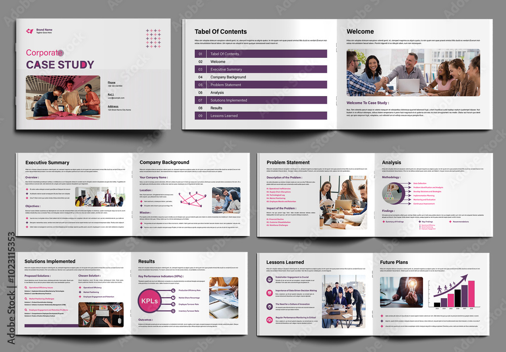 Case Study Booklet Layout Landscape Stock Template | Adobe Stock