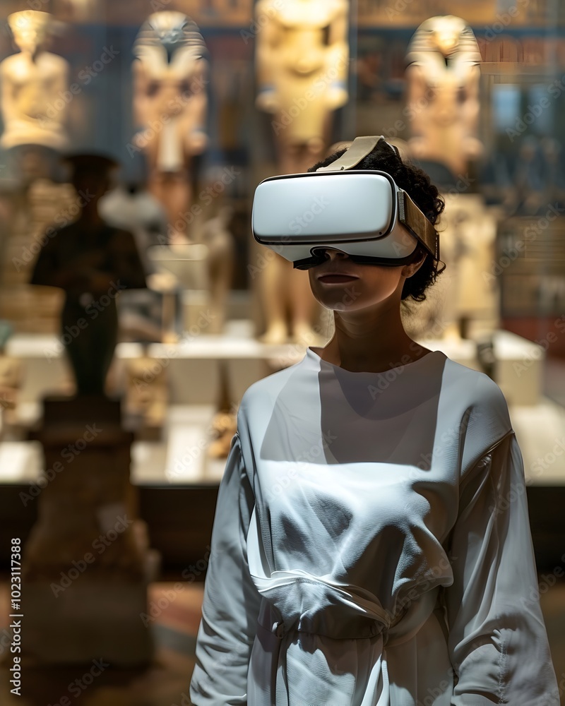 Person Exploring Virtual Museum Exhibit with Immersive VR Glasses ...