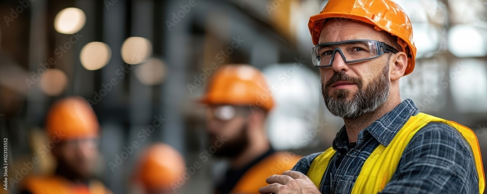 Trainer demonstrating safety equipment use during workplace safety talk ...