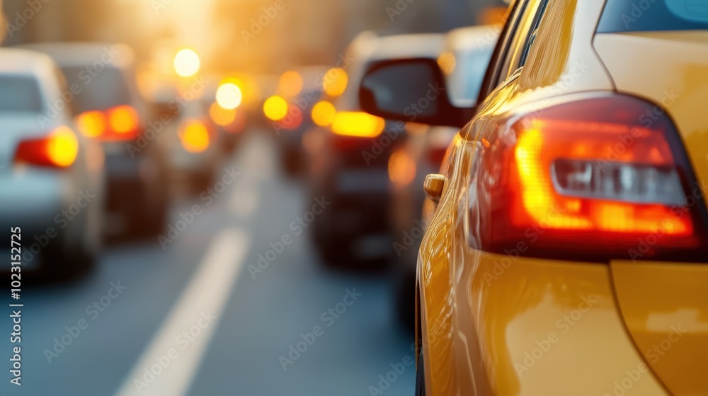 Vehicles move slowly during golden hour, creating streams of light ...