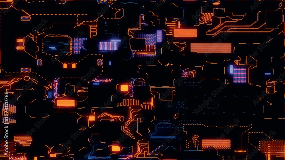 Printed circuit board. Visualization of advanced technology concept: PCB processor microchip ...