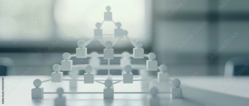 A delicate white pyramid of linked figures on a serene background ...