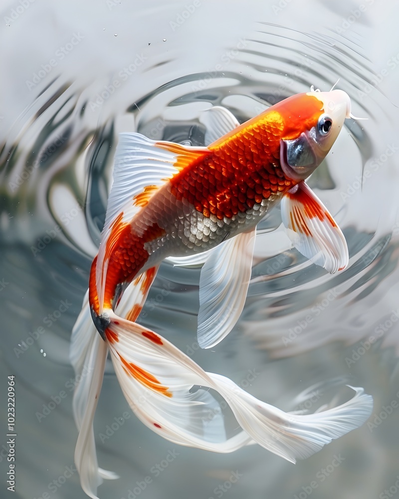 Graceful Koi Fish Swimming in a Tranquil Ornamental Pond with Flowing ...