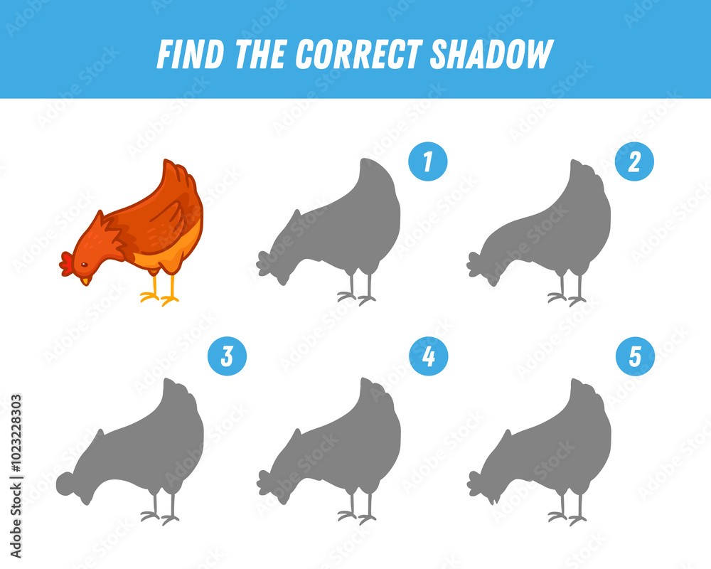 Find correct shadow of cute chicken. Educational logical game for ...