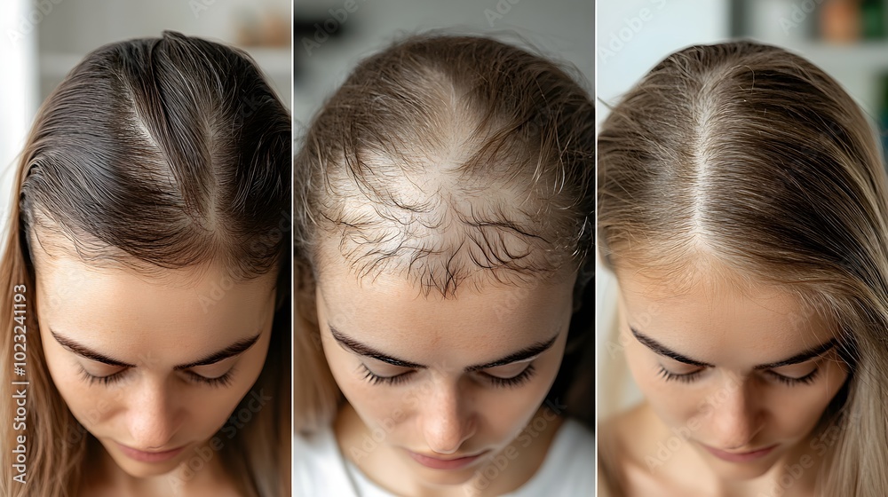 Progress photos documenting laser hair therapy results, from initial ...