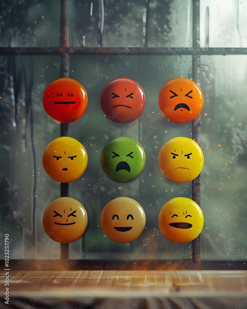 Diverse Facial Expressions Displayed on a Digital Panel Representing ...