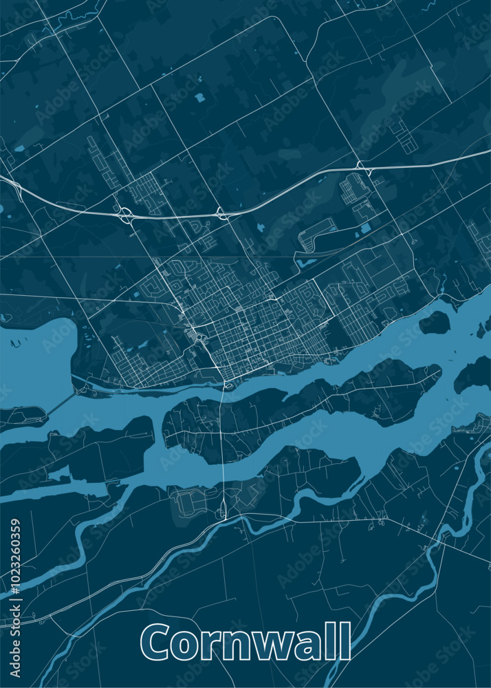 Detailed map of Cornwall, a city in Ontario, Canada. The map is ...