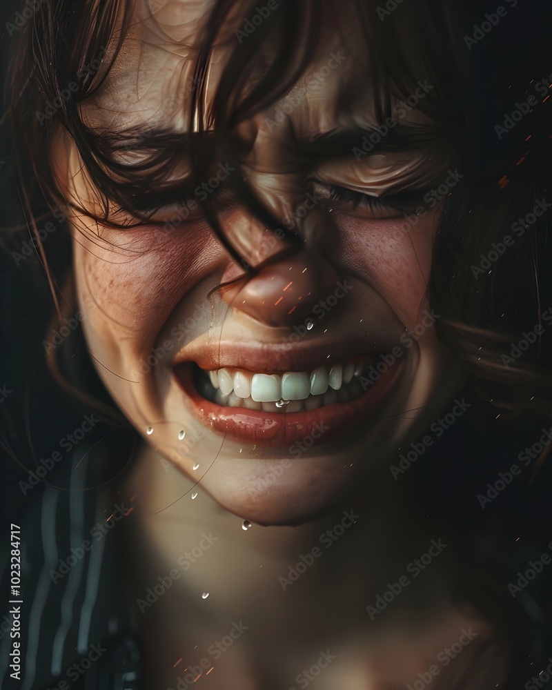 Conflicting Emotions Happiness and Sadness Coexisting on a Dramatic Facial Expression Stock ...