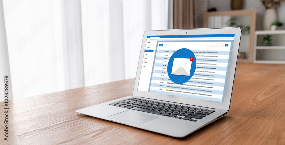 Email notification message showing on computer screen snugly. Digital ...