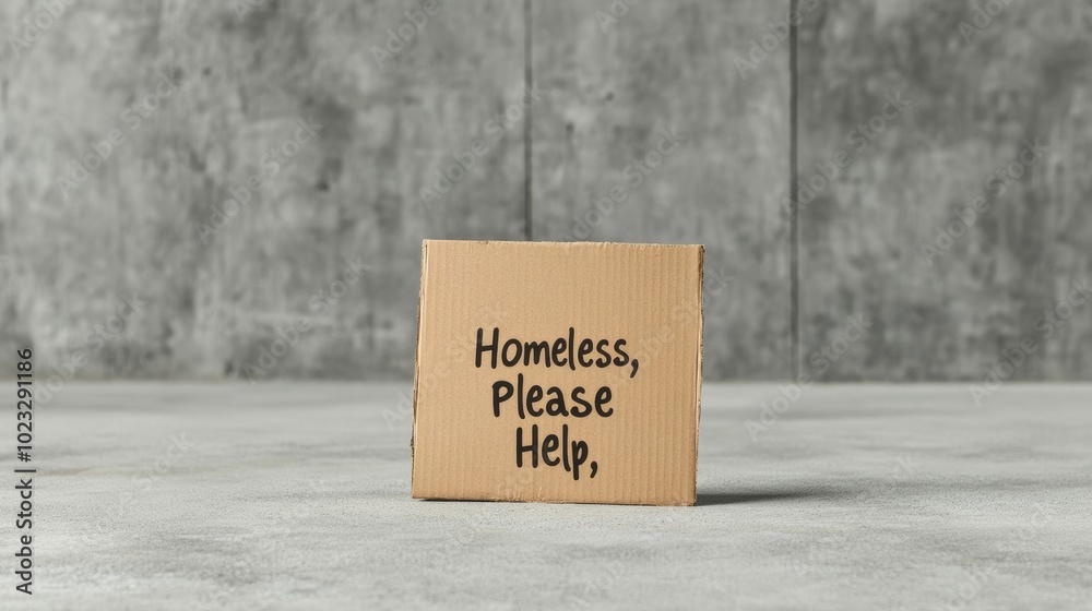 Isolated image of a worn cardboard sign reading Homeless, Please Help ...